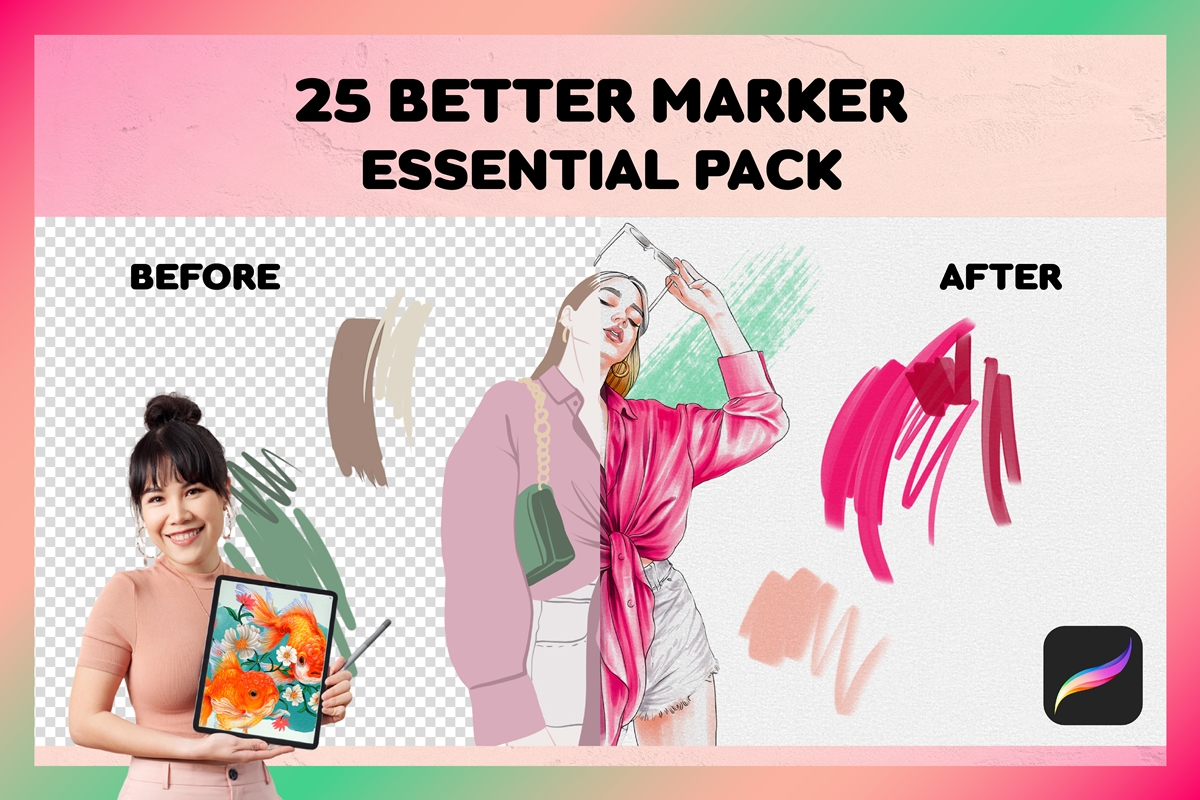 Procreate Marker Brushes | 25 Better Marker Essential Pack, Add-ons